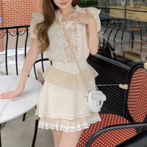 Skirts | Japanese Kawaii Cream Beige Cottagecore Gyaru Lace Ruffle ...